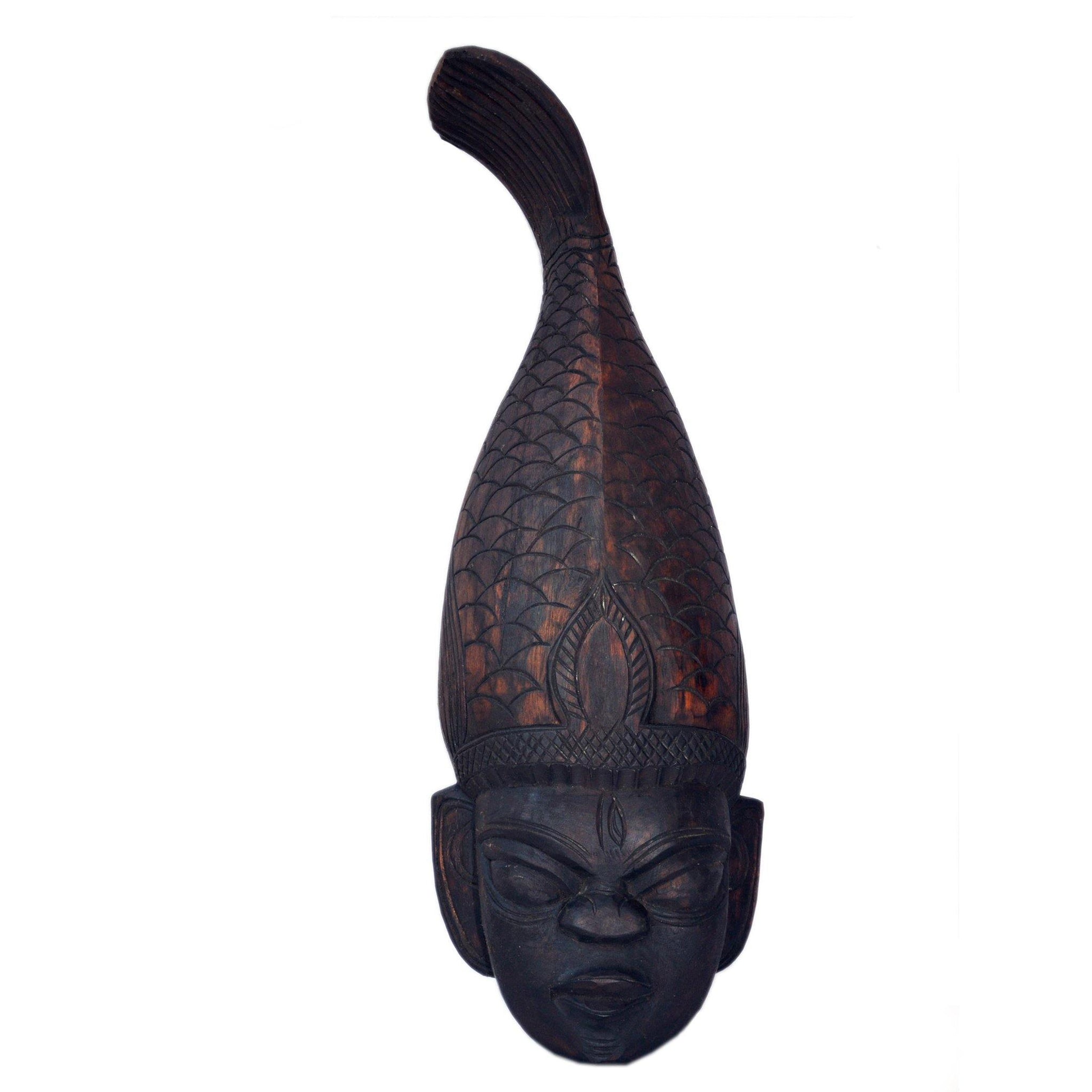 Tribal Woman with Fish Crown Wooden Gambhira Wall Mask — TVAMI