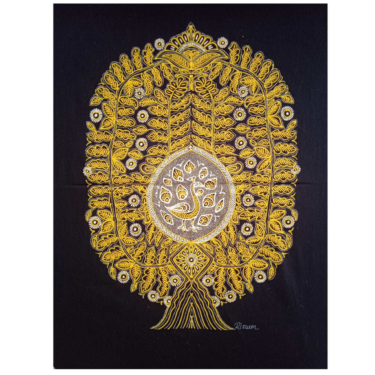 Rogan Art Tree of Life Painting with Contrasting Peacock Motif — TVAMI