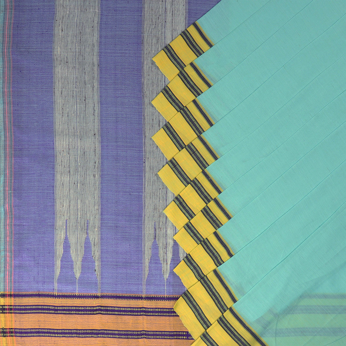 Sky Blue Cotton-Silk Ilkal Saree with Gayatri Border — TVAMI