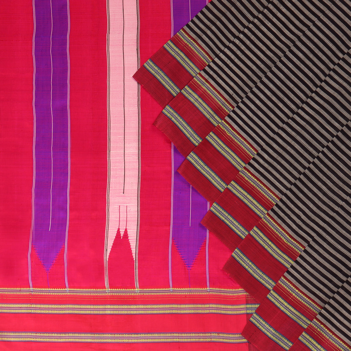 Black Cotton-Silk Ilkal Saree with Gayatri Border — TVAMI