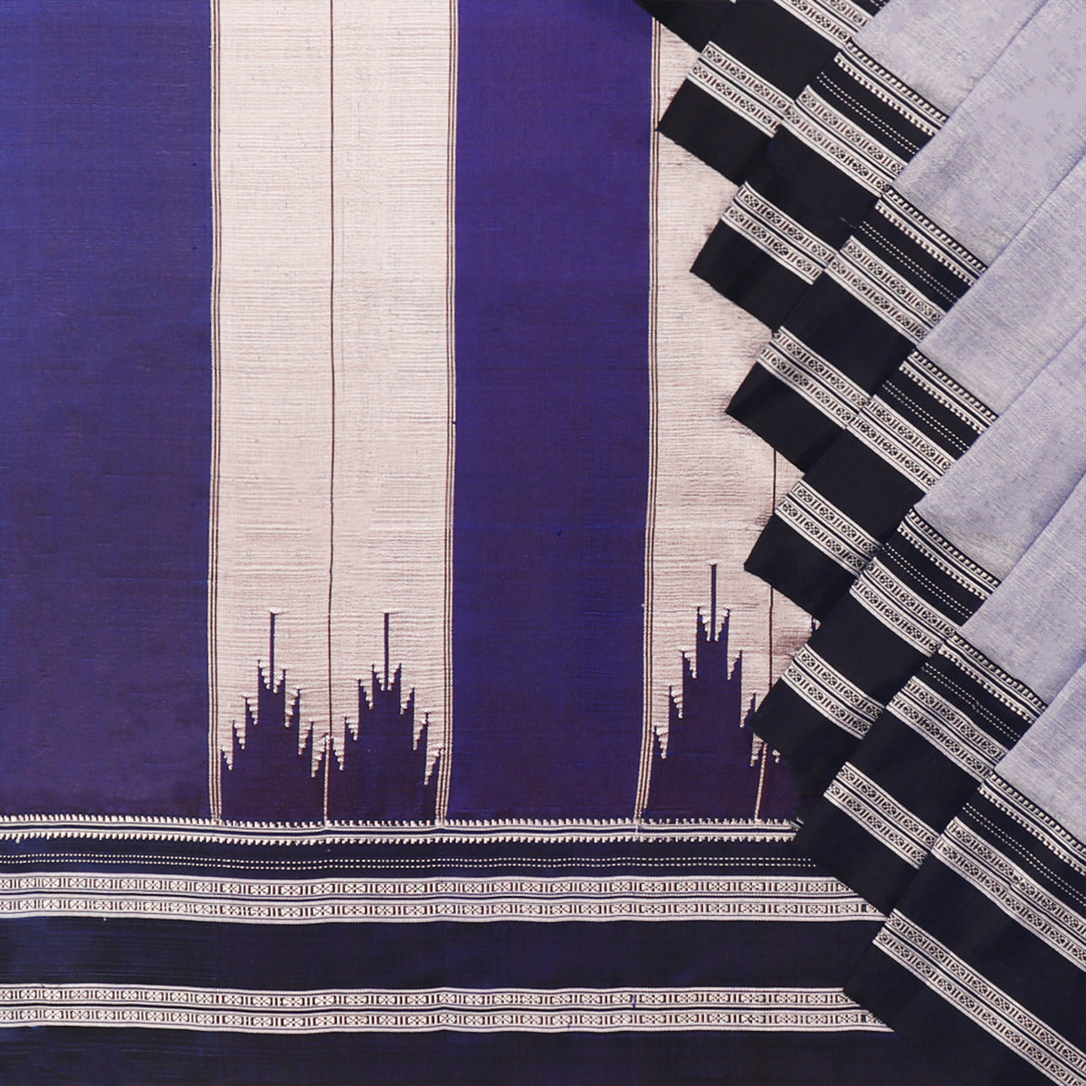 Blue Grey Cotton-Silk Ilkal Saree with Gayatri Border — TVAMI