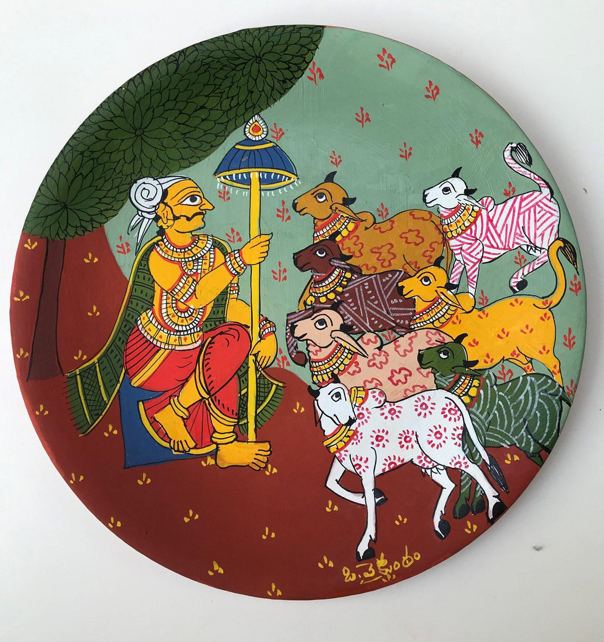 Cheriyal Wall Plate of Lord Krishna as a Shepherd — TVAMI