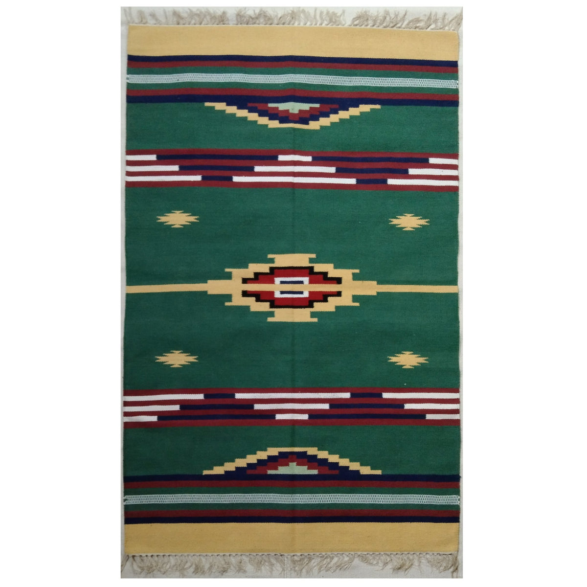 Reversible Handloom Warangal Dhurrie in Green — TVAMI